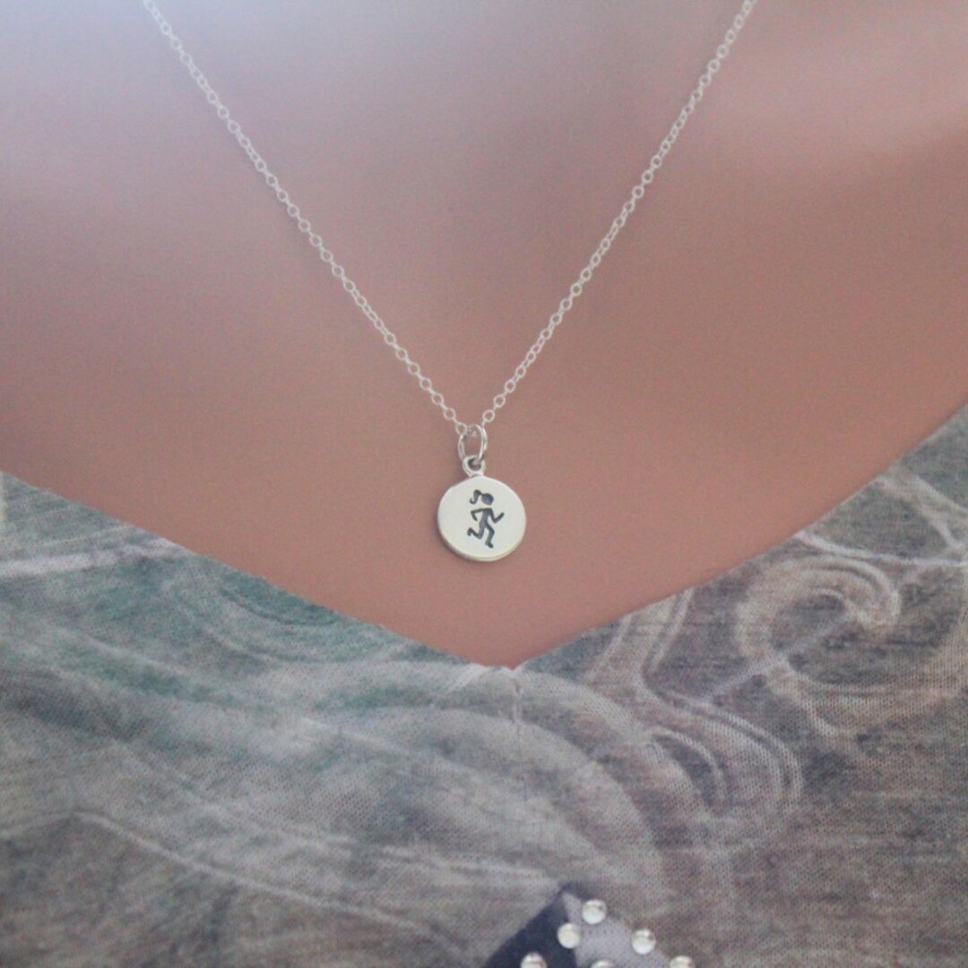 Sterling Silver Running Fitness Charm Necklace, Running Athletic Charm ...