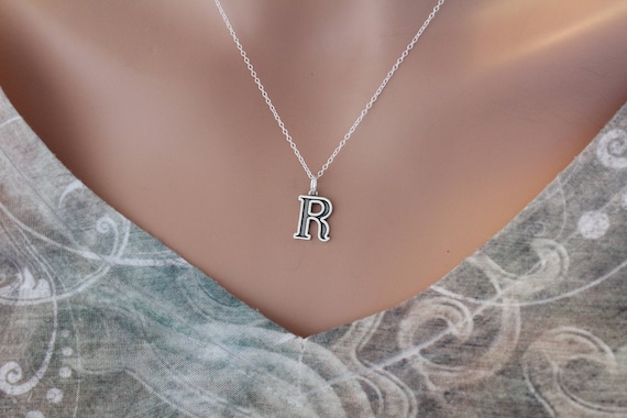 Sterling Silver Uppercase R Initial Charm Necklace Oxidized - Etsy