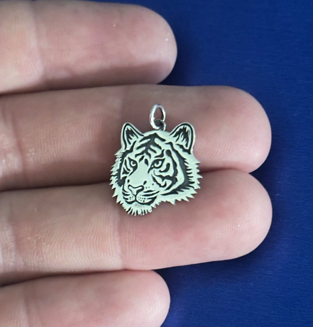 Sterling Silver Etched Tiger Face Charm Pendant - Etsy