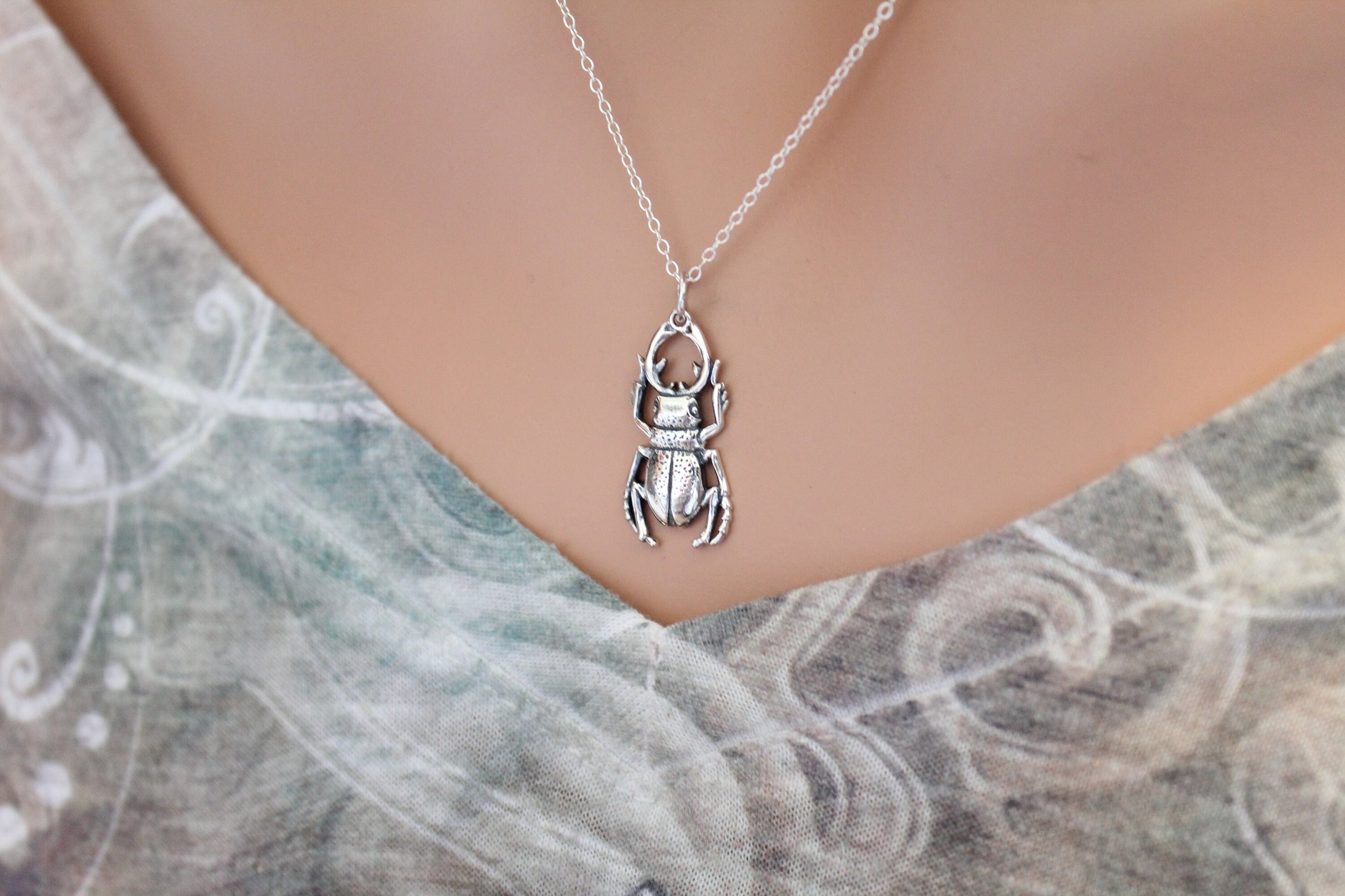 Sterling Silver Stag Beetle Charm Bug Charm Necklace Silver | Etsy