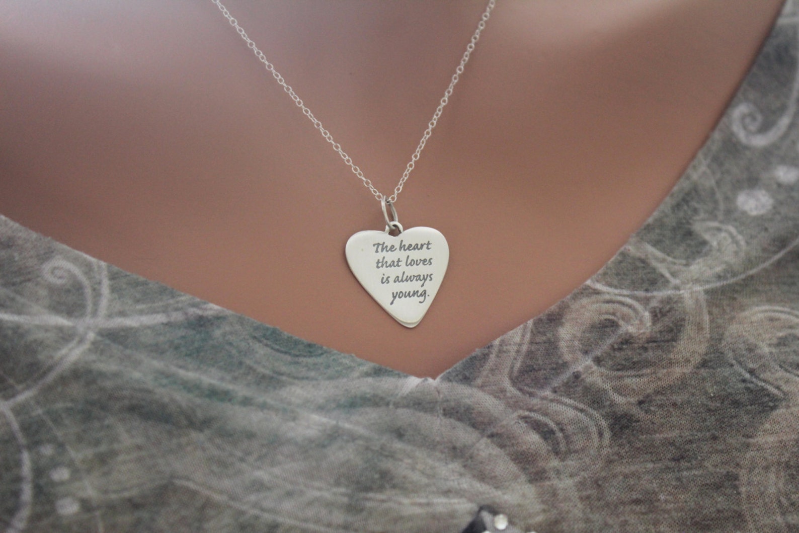 Sterling Silver "the Heart That Loves is Always Young" Quote Necklace ...