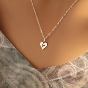 Sterling Silver W Letter Heart Necklace, Silver Tiny Stamped W Initial ...