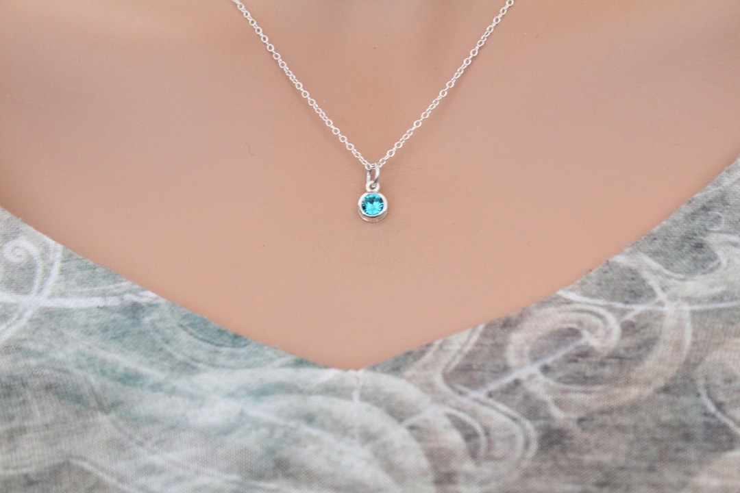 Sterling Silver December Birthstone Necklace: Tiny Blue Crystal Charm ...