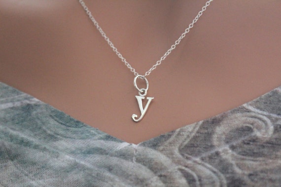 Sterling Silver Lowercase Y Initial Charm Necklace Y Initial - Etsy