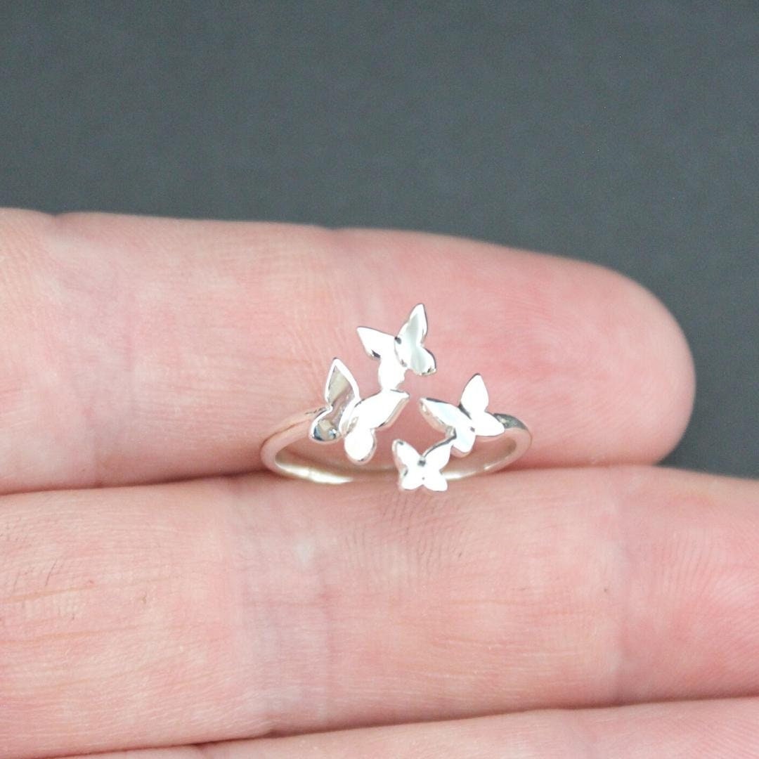 Sterling Silver Fluttering Butterflies Ring, Unique Butterfly Ring ...
