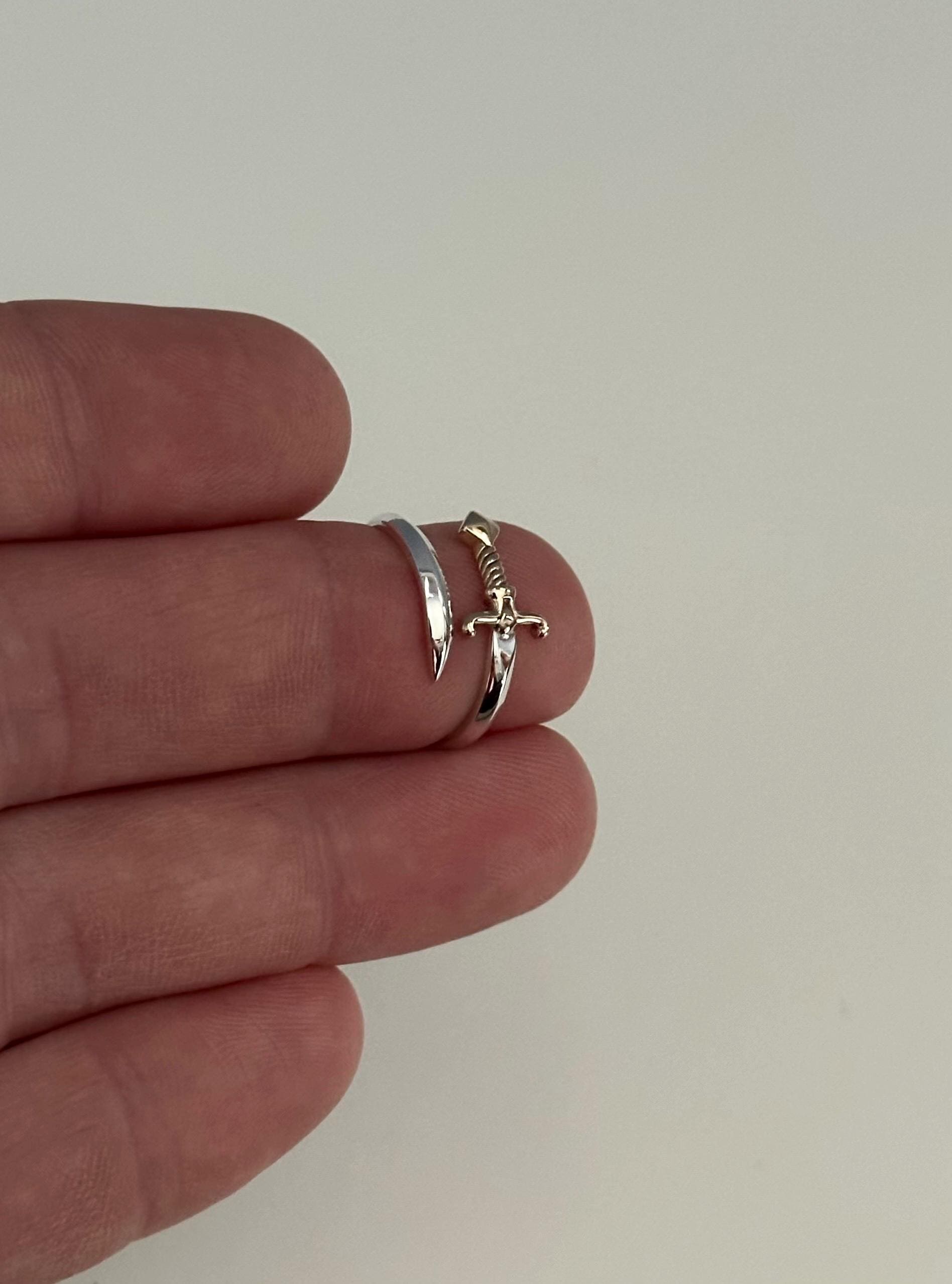 Sterling Silver Sword Ring: Mixed Metal Bronze Handle, Silver Blade ...
