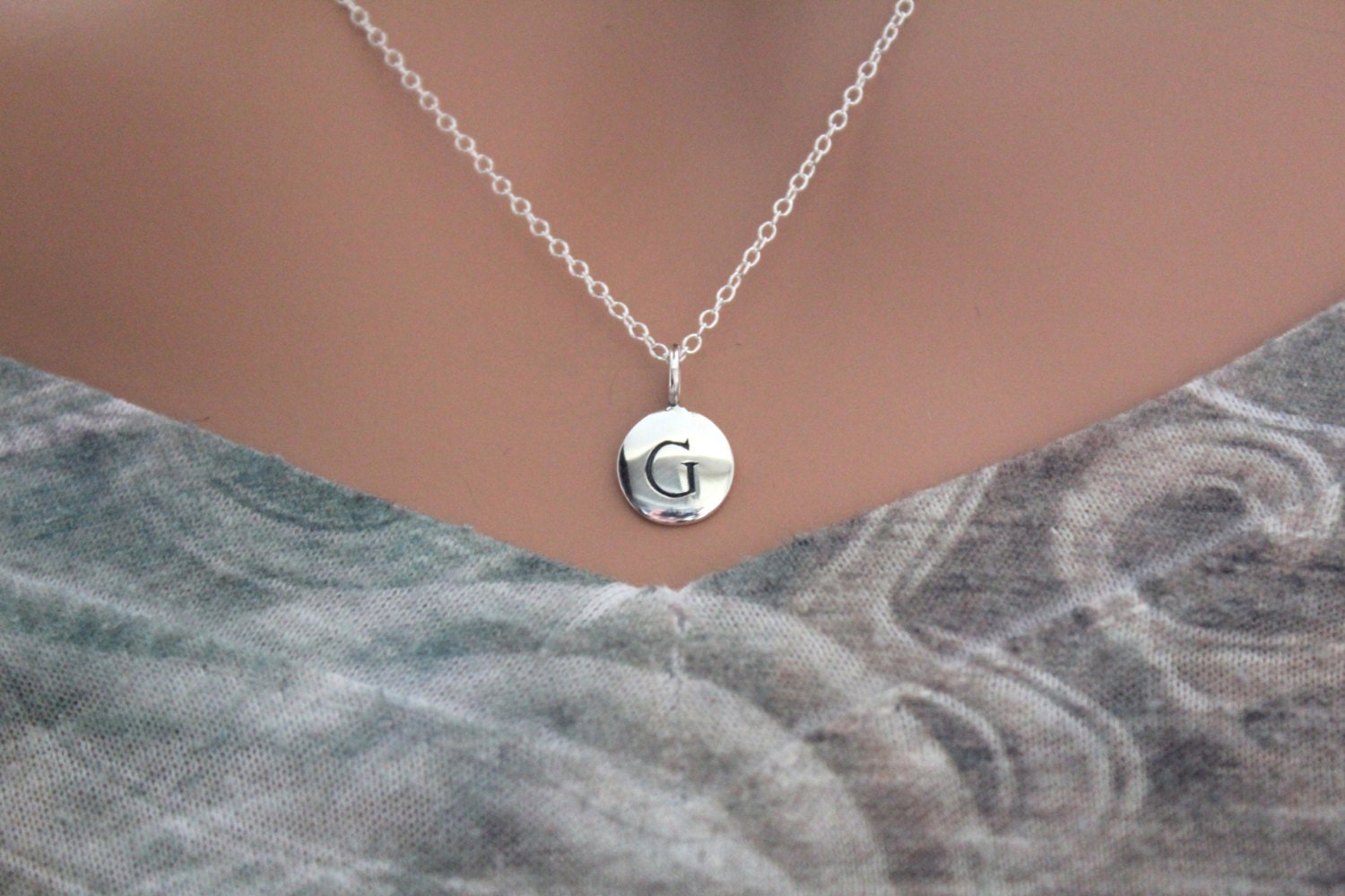 Sterling Silver Simple G Initial Necklace Silver Stamped G | Etsy