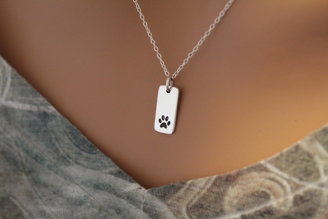 Sterling Silver Stamped Paw Print Pendant Necklace - Etsy