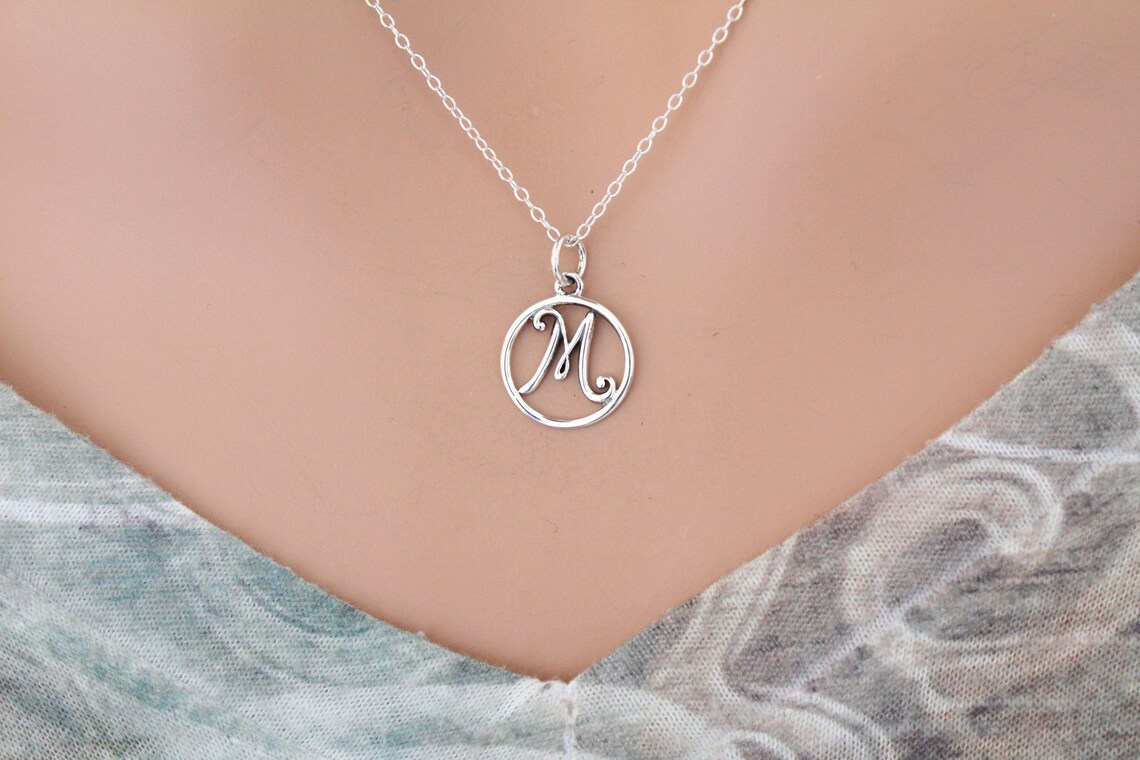 Sterling Silver Rustic Cursive Initial Charm Letter M | Etsy