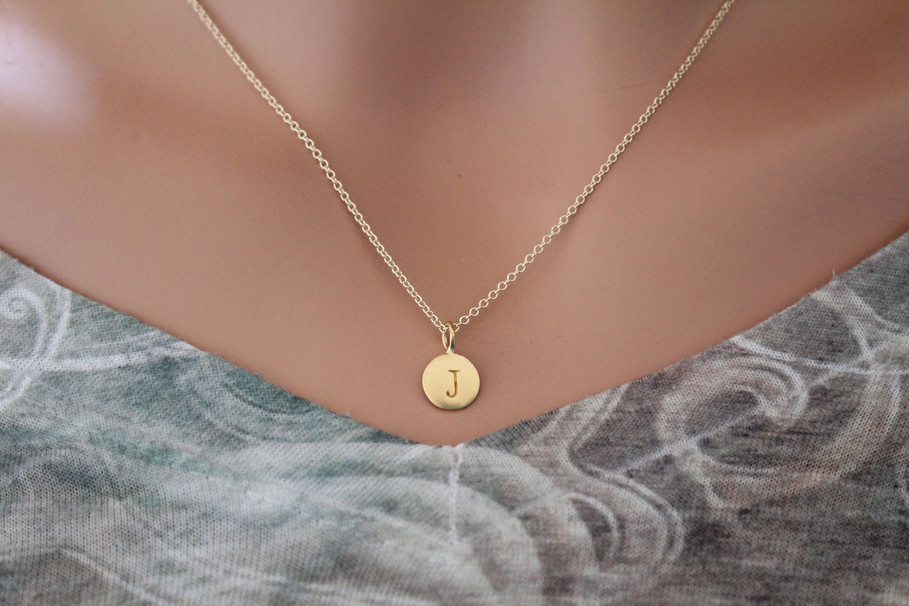 Gold Simple J Initial Necklace Gold Stamped J Necklace | Etsy