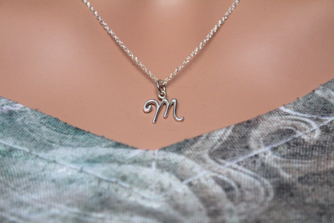 Sterling Silver Cursive Initial M Necklace - Etsy