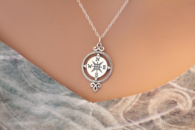 Sterling Silver Compass Pendant Necklace Compass Charm - Etsy