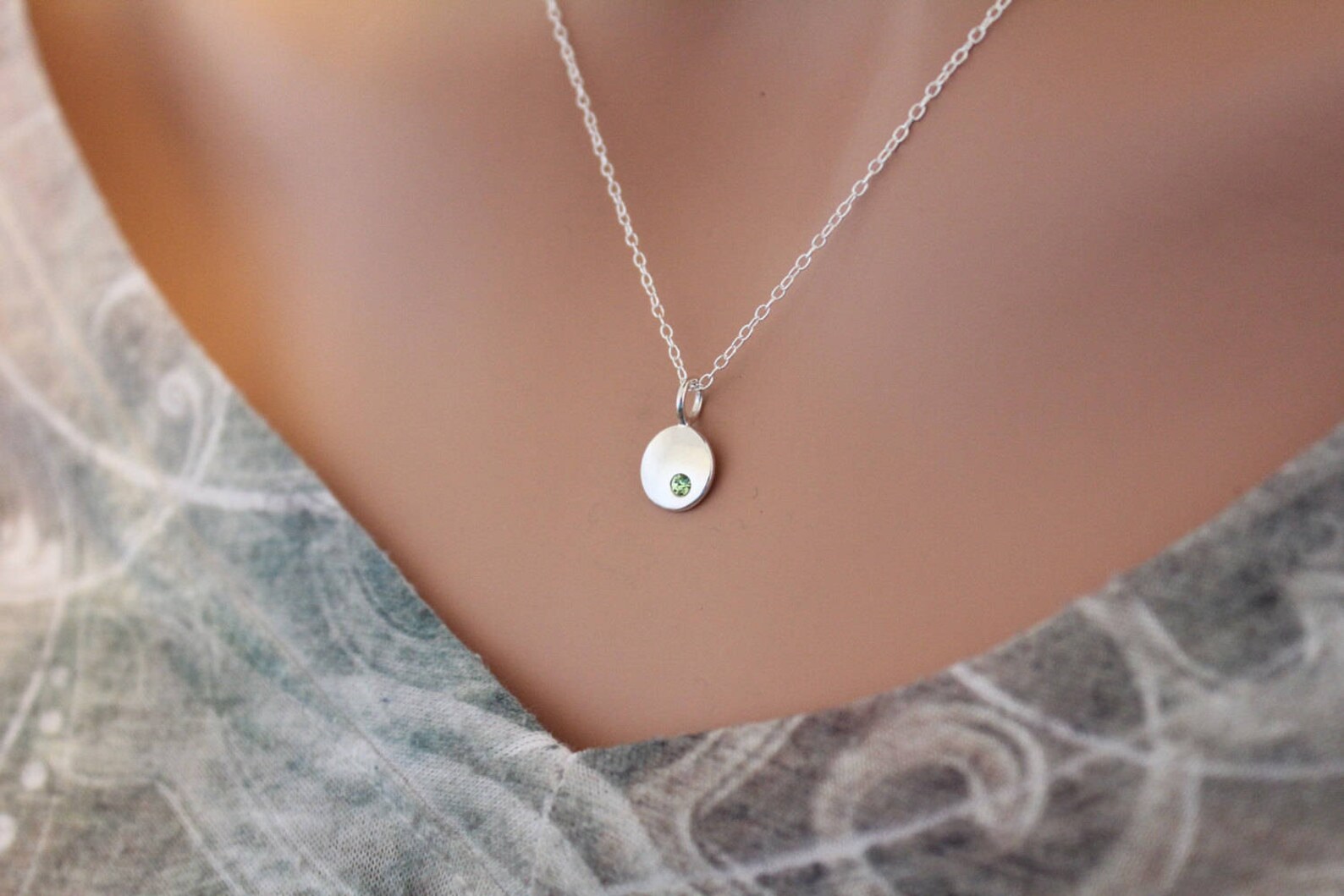 Sterling Silver August Birthstone Necklace Simple August | Etsy