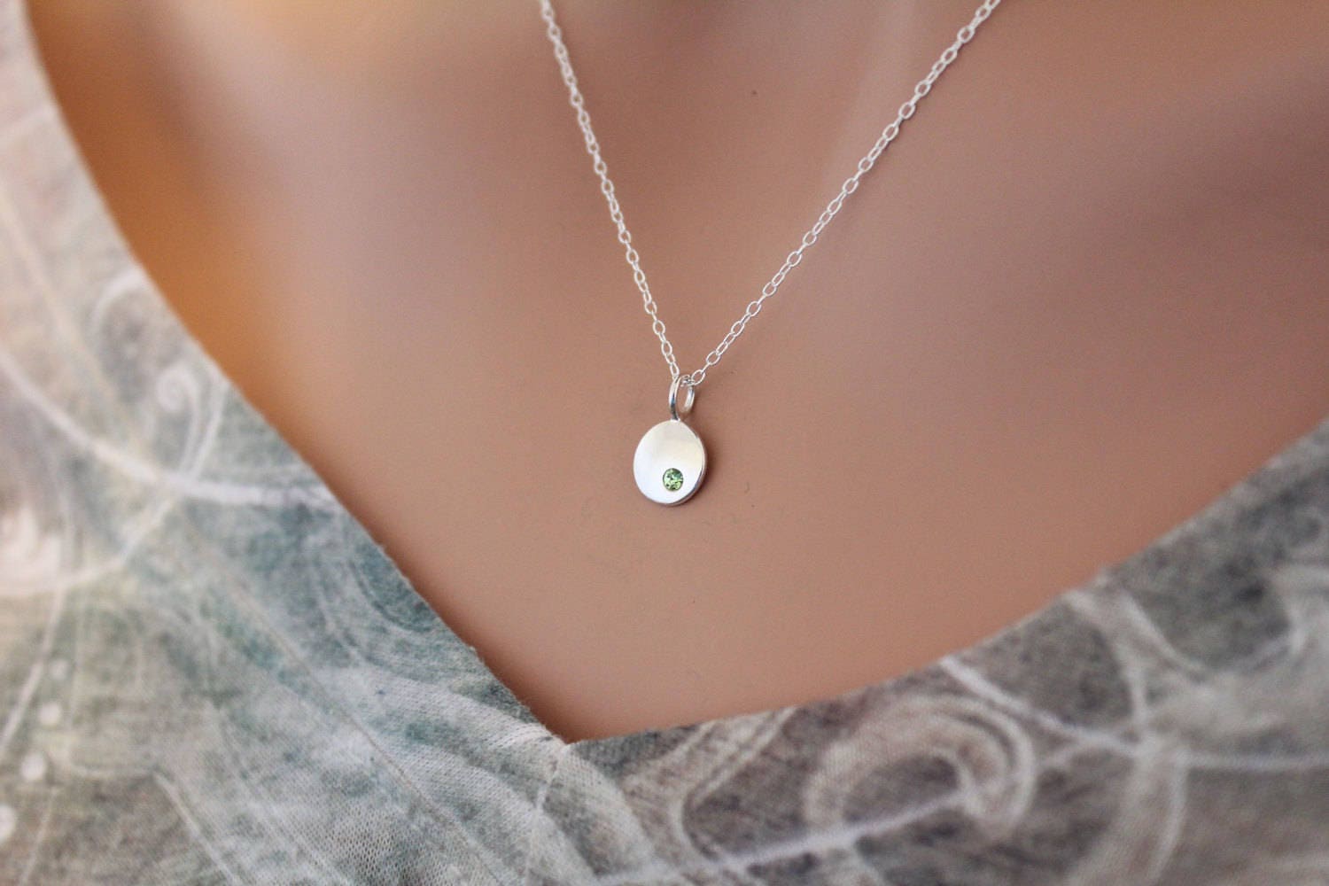 Sterling Silver August Birthstone Necklace Simple August | Etsy