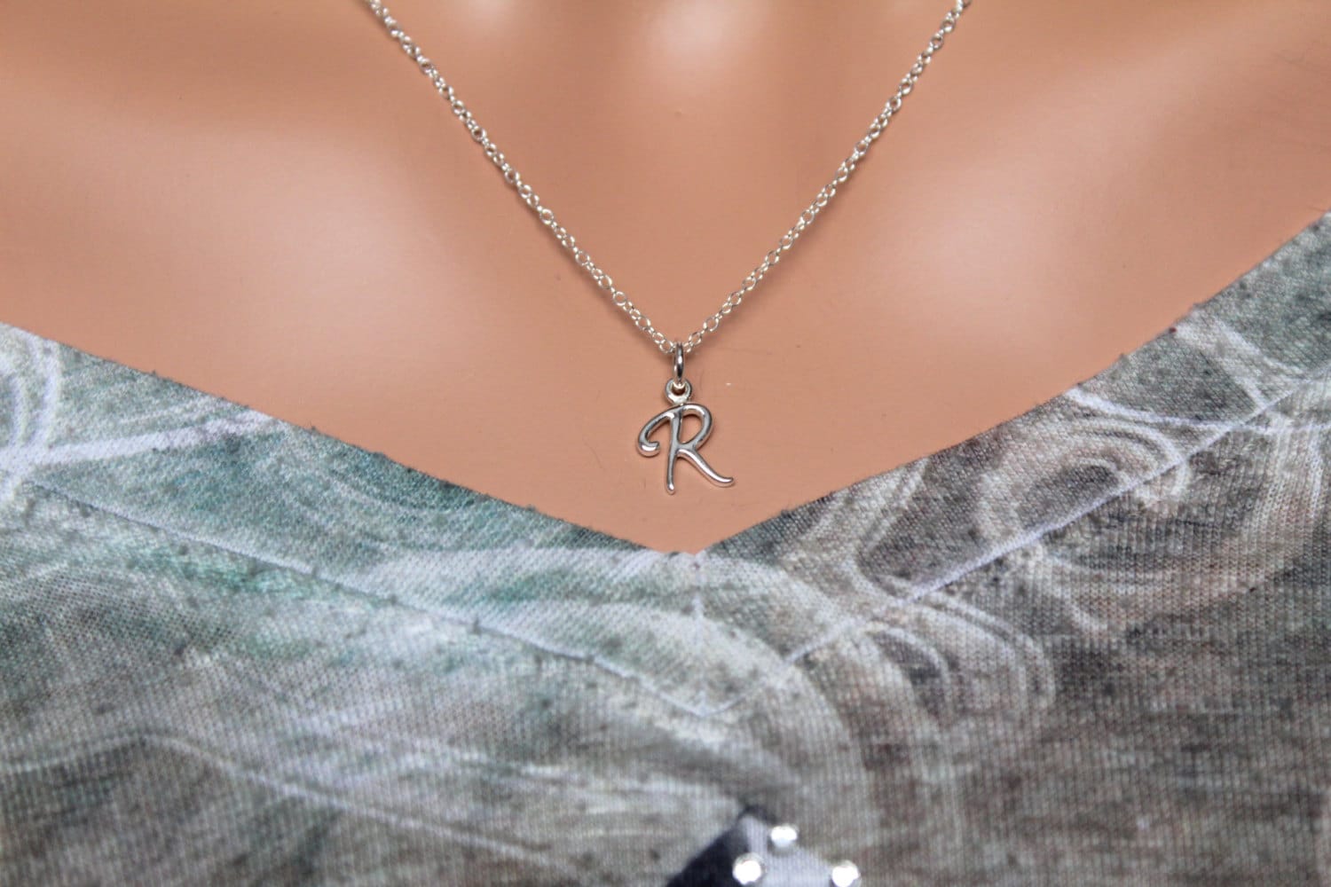 Sterling Silver Cursive R Initial Necklace R Letter Necklace - Etsy