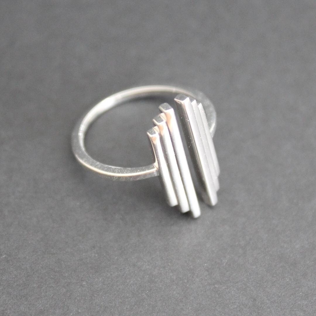 Sterling Silver Adjustable Stepped Bar Ring, Sterling Silver ...