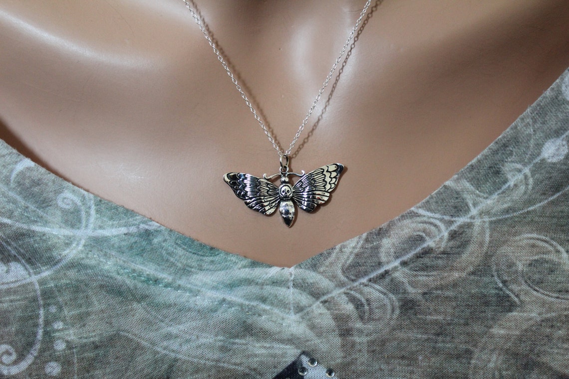 Sterling Silver Death's-Head Hawk Moth Charm Necklace | Etsy