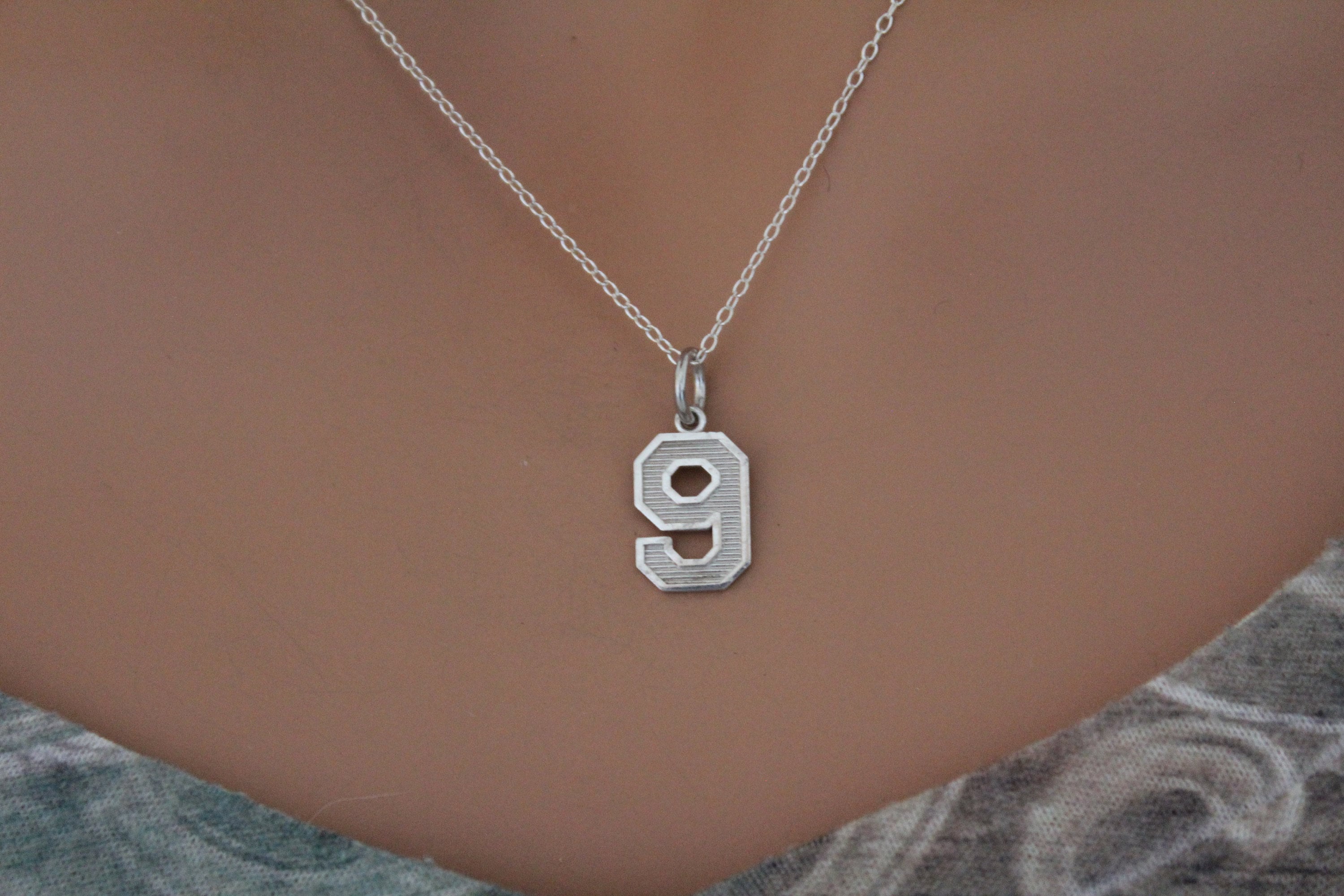 Sterling Silver Number Nine Charm Necklace Sterling Silver | Etsy