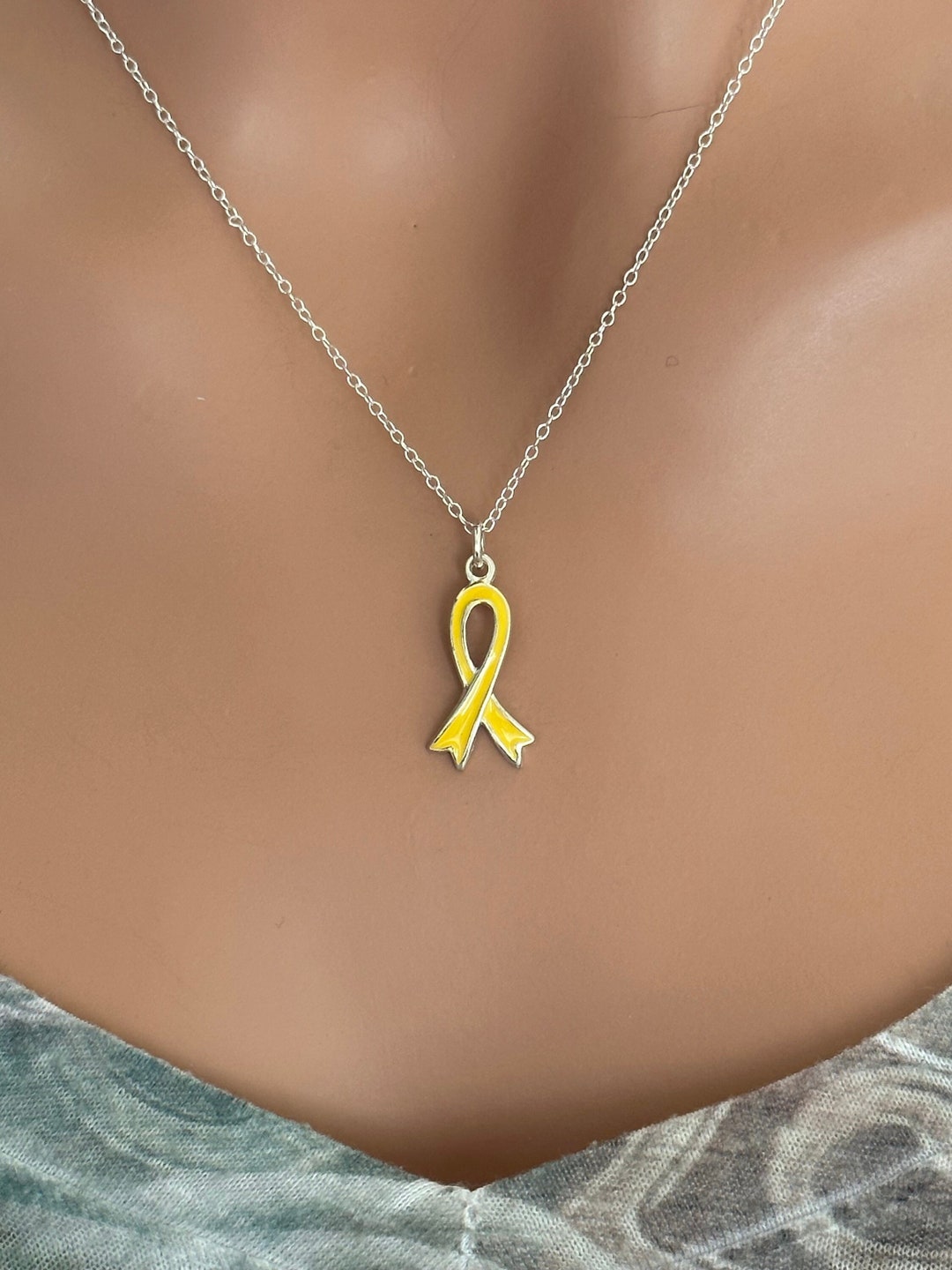 Sterling Silver Yellow Ribbon Necklace: Military Awareness Jewelry - Etsy