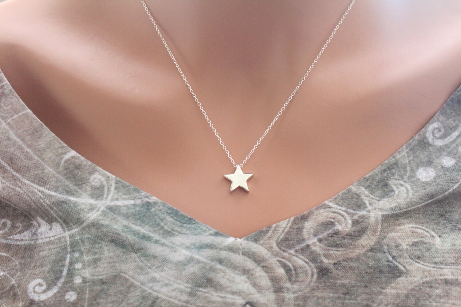 Sterling Silver Star Bead Charm Necklace Star Bead Charm | Etsy