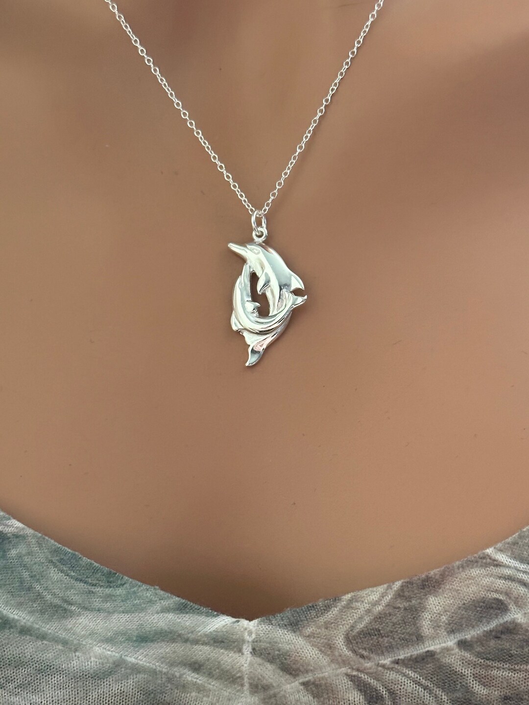 Sterling Silver Dolphins Necklace: Two Playful Dolphins - Etsy