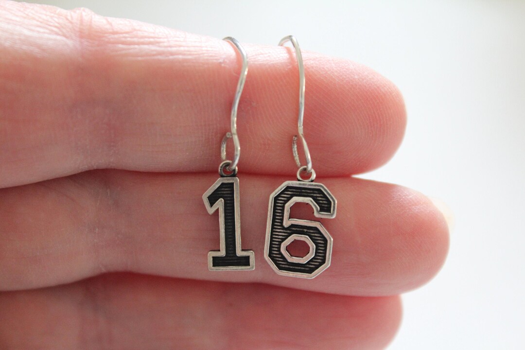 Sterling Silver Number 16 Earrings: Birthday Gift - Etsy
