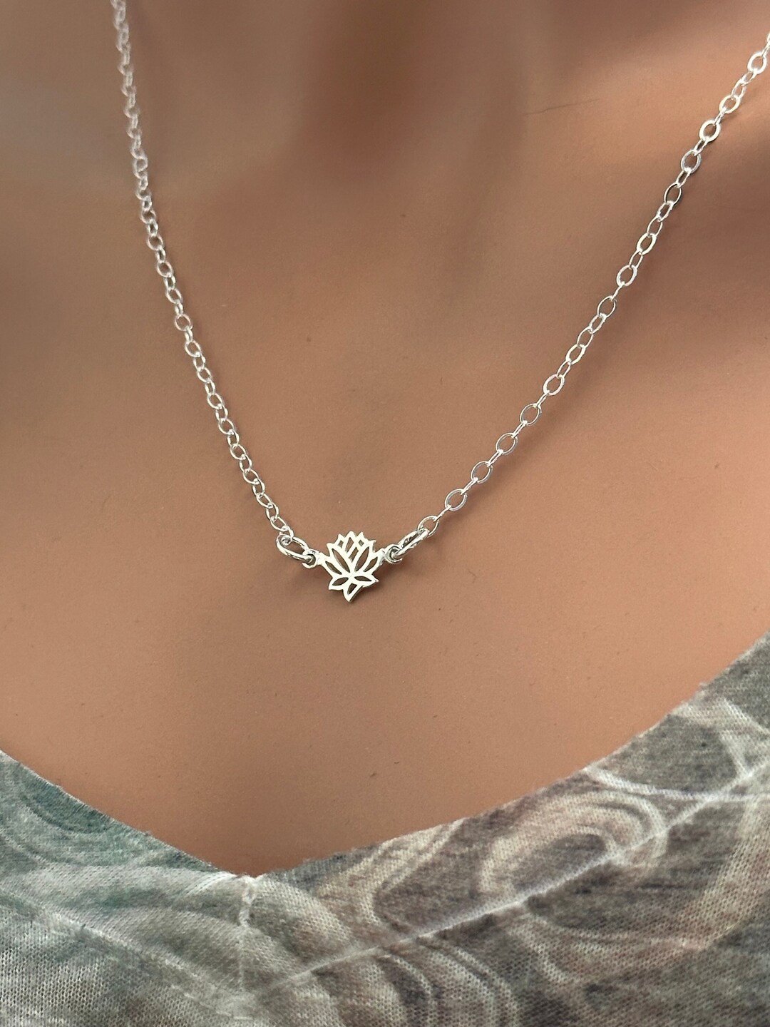 Sterling Silver Lotus Flower Link Charm Necklace, Silver Lotus Flower ...