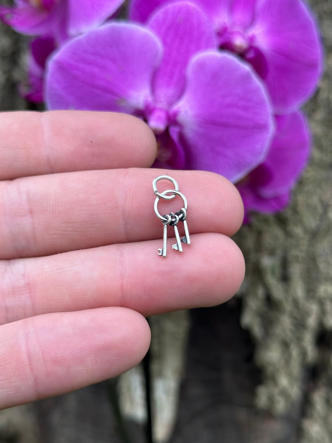 Sterling Silver Key Ring With Three Keys Charm - Etsy