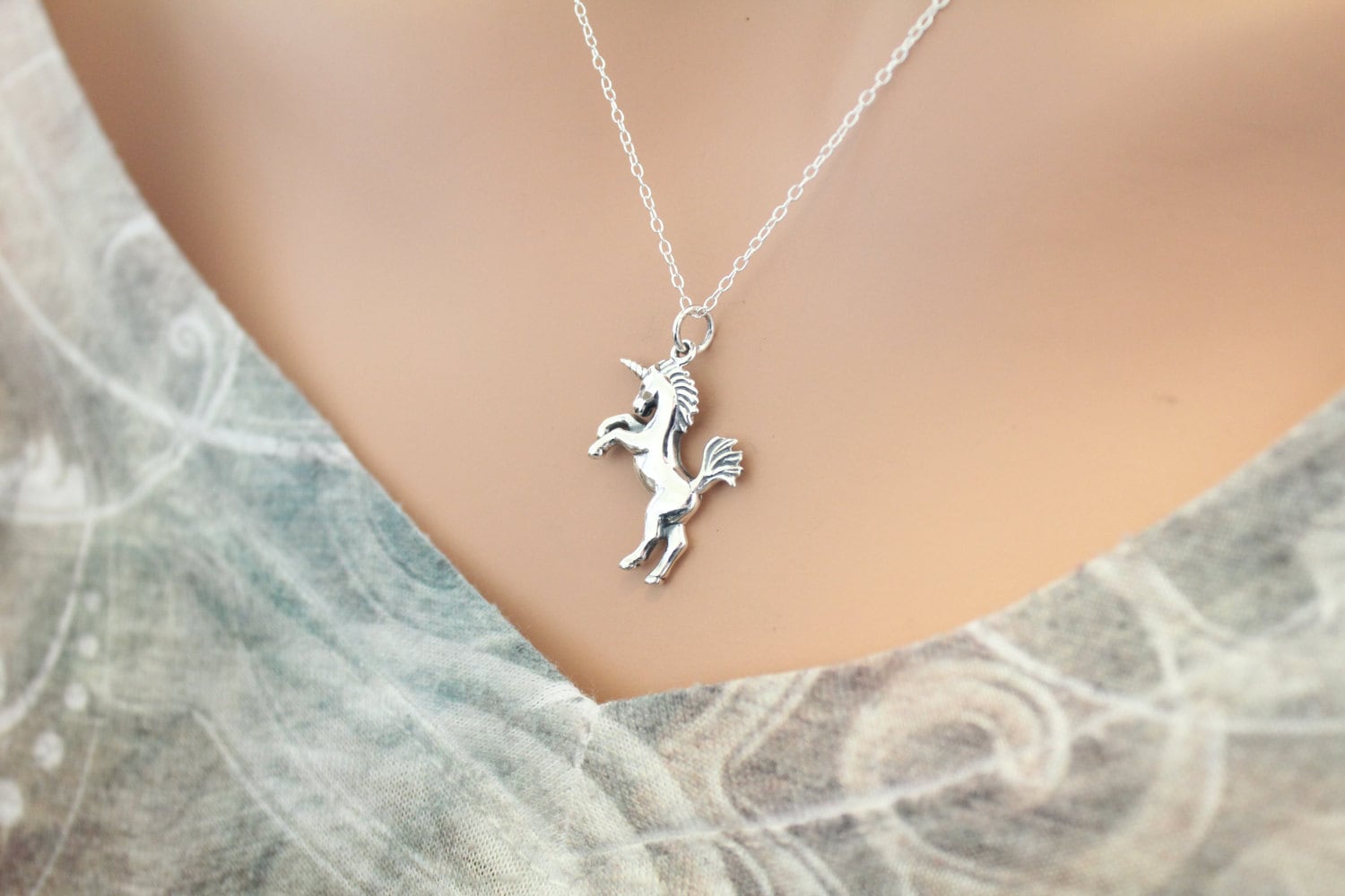 Sterling Silver Realistic Unicorn Charm Necklace Unicorn | Etsy