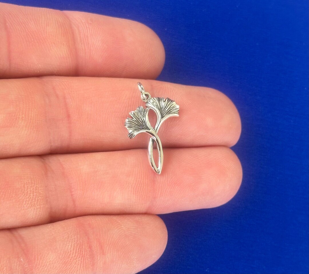 Sterling Silver Two Ginkgo Leaves Charm Pendant - Etsy