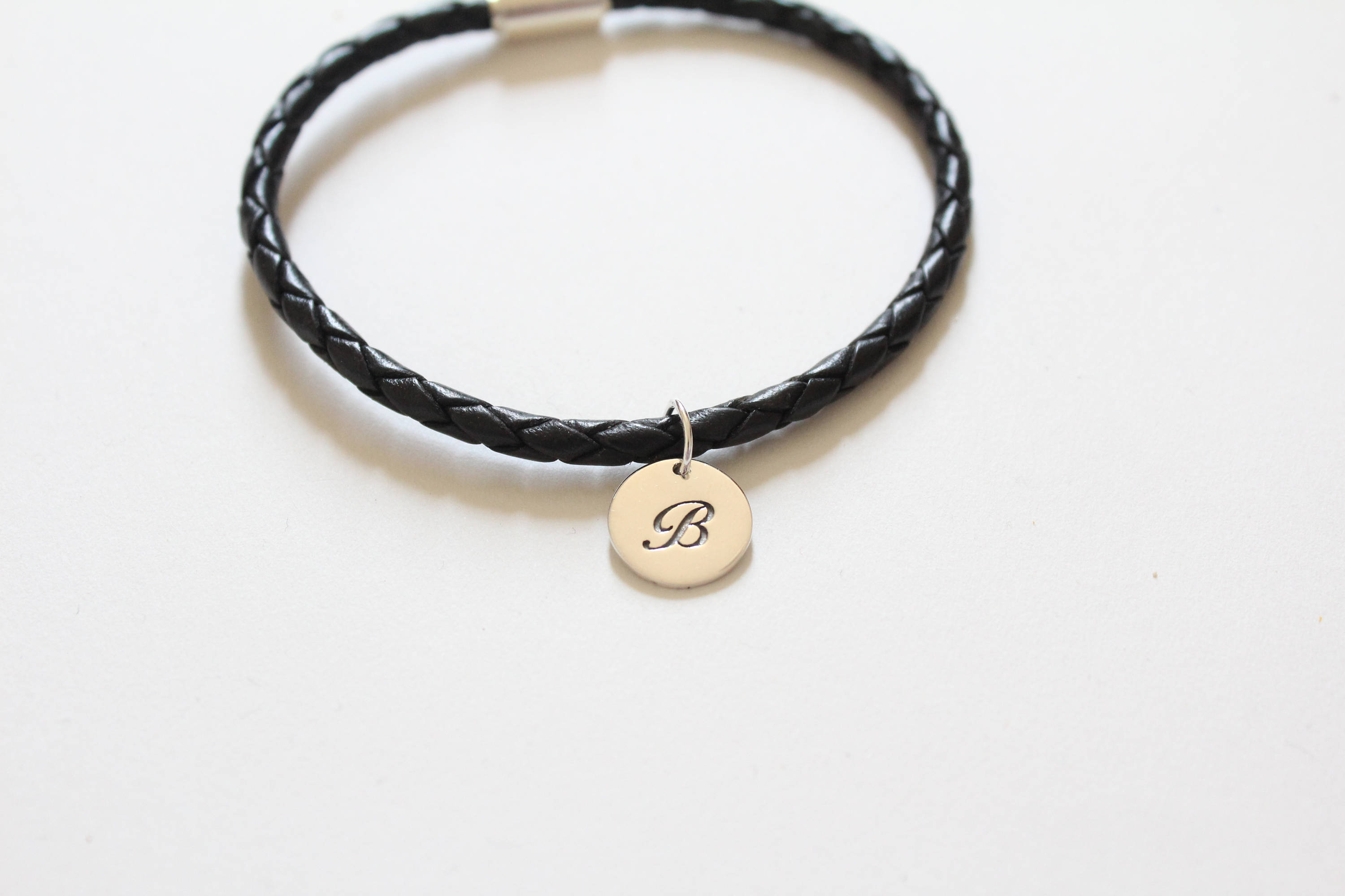 Leather Bracelet With Sterling Silver Cursive B Letter Charm Bracelet With Silver Letter B Pendant Initial B Charm Bracelet B Bracelet Etsy