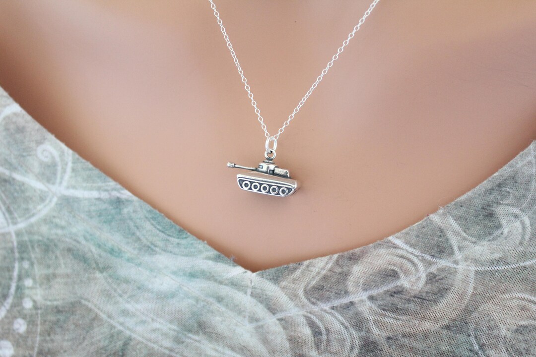 Sterling Silver Military Tank Pendant Necklace - Etsy