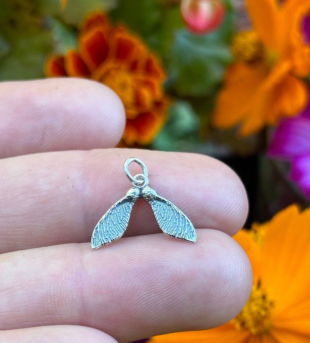 Sterling Silver Double Maple Seed Pod Charm: Nature Pendant - Etsy