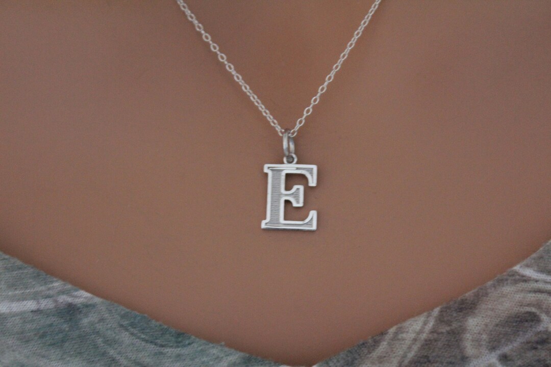 Sterling Silver Initial E Necklace - Uppercase Letter Charm - Etsy