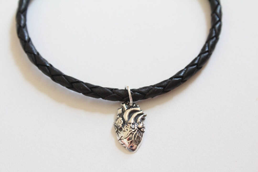Leather Bracelet With Sterling Silver Anatomical Heart Charm ...