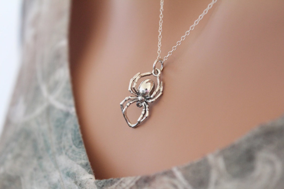 Sterling Silver Realistic Spider Pendant Necklace, Spider Pendant ...