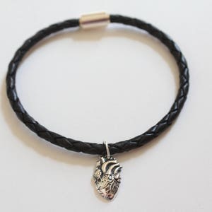 Leather Bracelet With Sterling Silver Anatomical Heart Charm ...