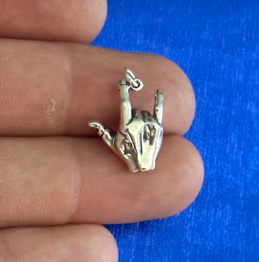Sterling Silver I Love You Sign Language Charm: 3D Oxidized Silver - Etsy