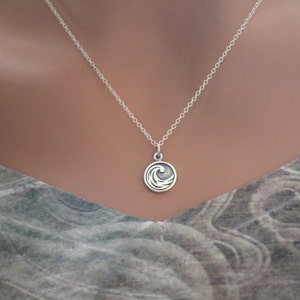 Sterling Silver Water Element Charm Necklace, Ocean Wave Necklace ...
