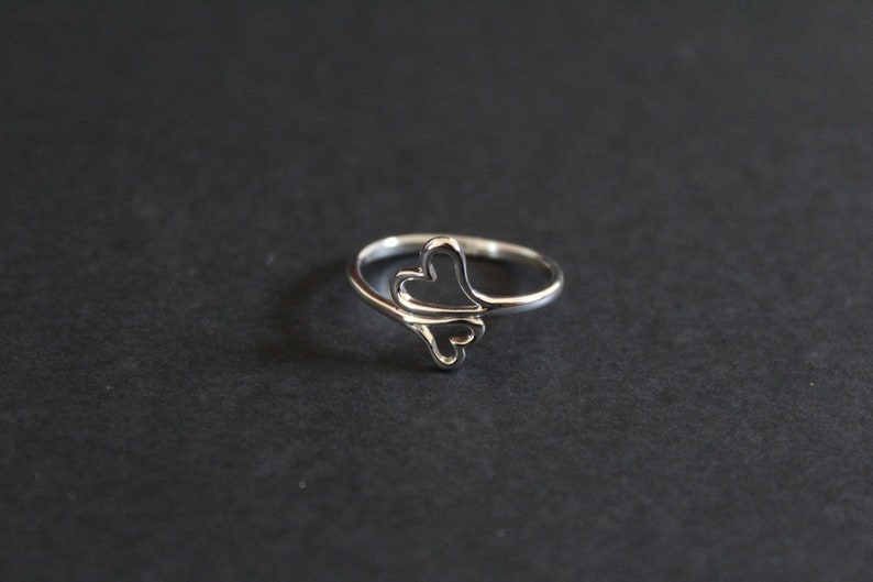 Sterling Silver Double Heart Adjustable Ring - Etsy