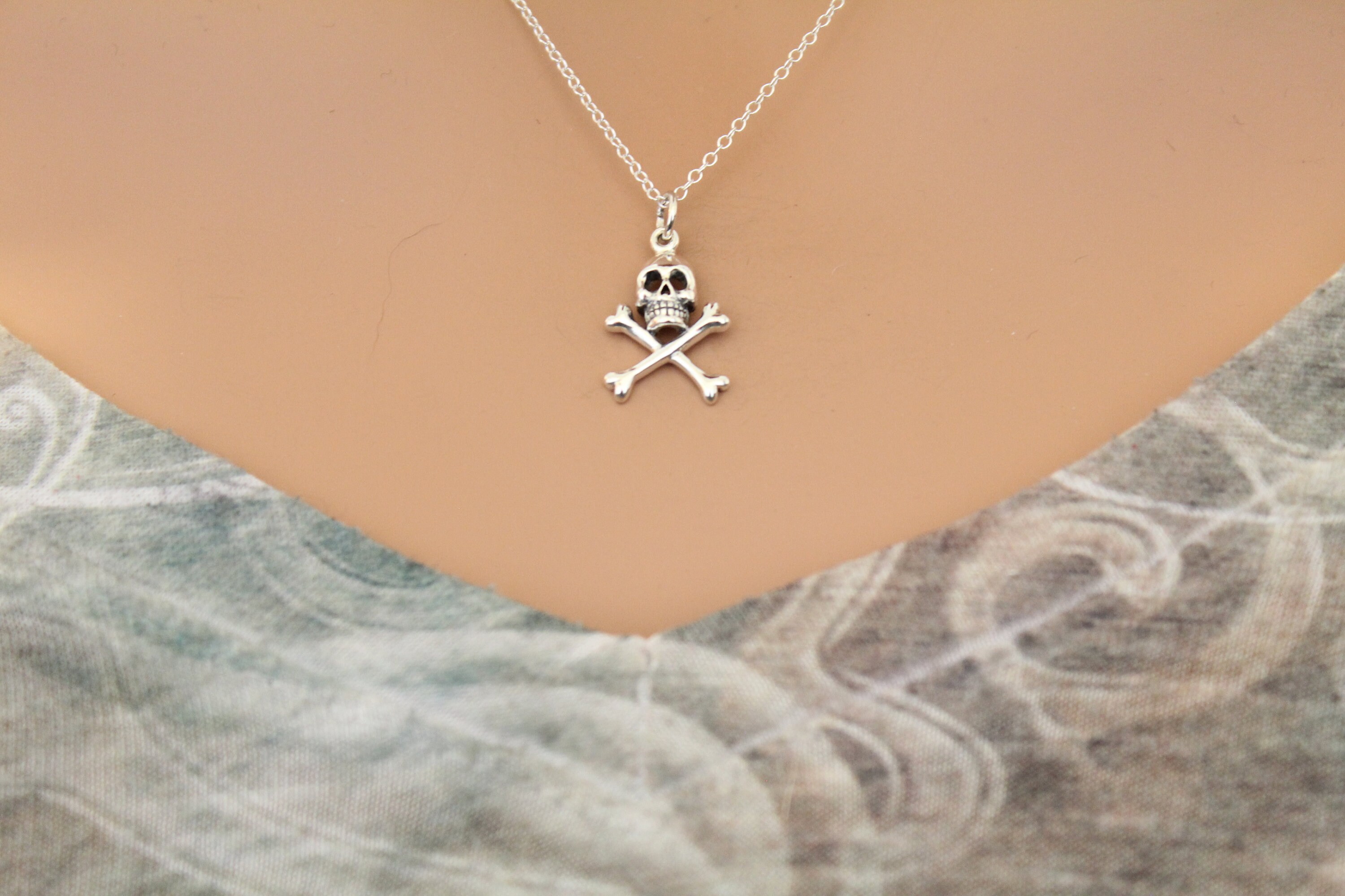 Sterling Silver Skull and Crossbones Charm Necklace Silver | Etsy