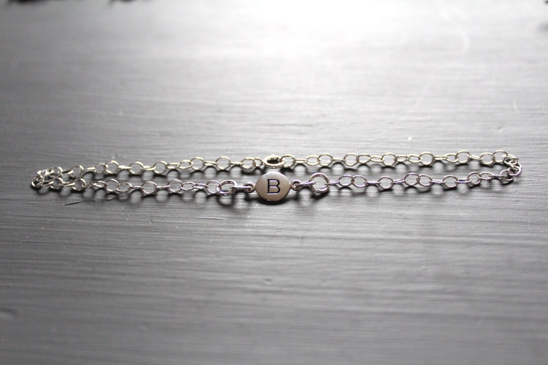 Sterling Silver Initial B Bracelet: Dainty Stamped Charm - Etsy