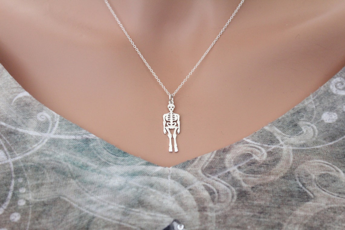 Sterling Silver Skeleton Charm Necklace: Spooky Halloween Pendant - Etsy