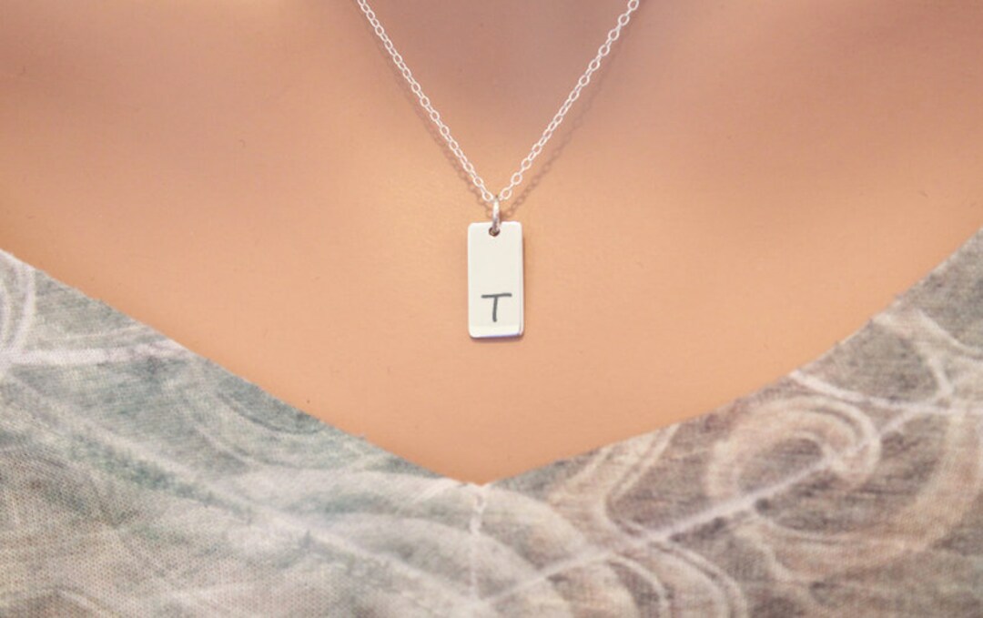 Initial T Necklace Sterling Silver, Initial T Bar Necklace, Letter T ...