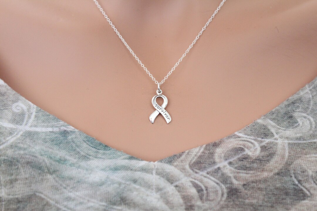 Sterling Silver Cancer Awareness Ribbon Necklace - Survivor Gift - Etsy