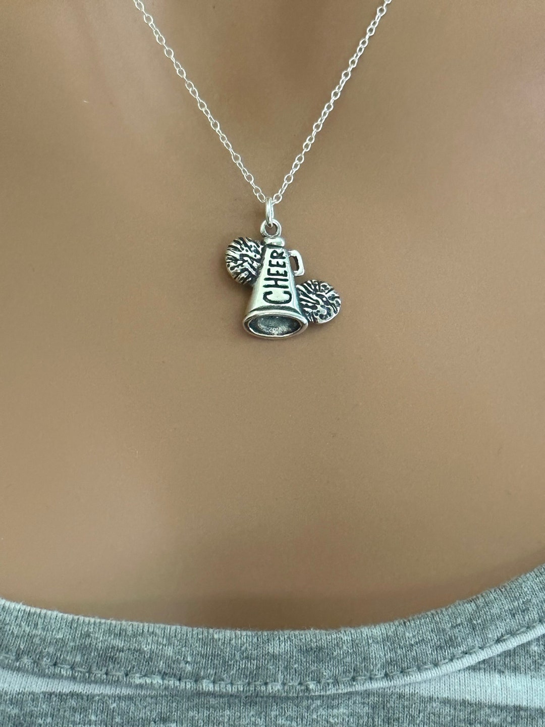 Sterling Silver Megaphone Cheer Necklace: Pom Poms Pendant - Etsy