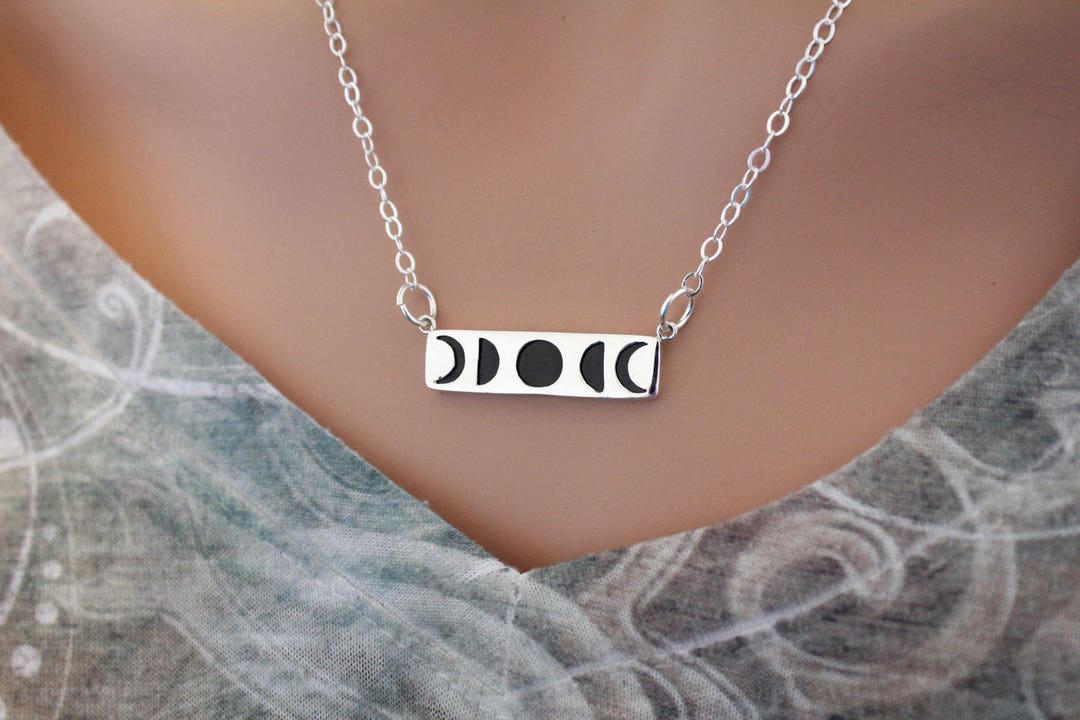 Sterling Silver Moon Phase Pendant Necklace With Black Wood - Etsy