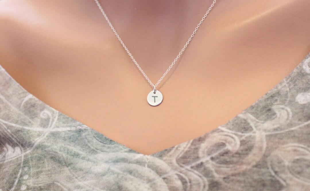 Sterling Silver Initial Necklace: Tiny Personalized Letter T Charm - Etsy