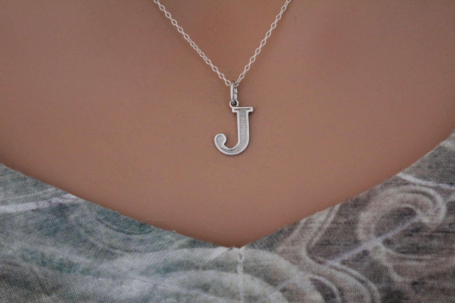 Sterling Silver Uppercase J Initial Pendant Necklace - Etsy