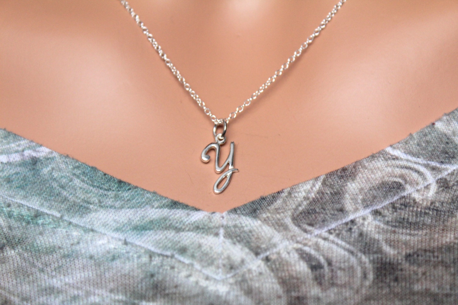 Sterling Silver Cursive Y Initial Necklace Y Letter Necklace | Etsy
